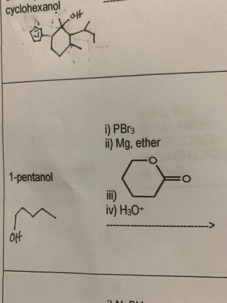 Solved cyclohexanol i) PBr3 ii) Mg, ether | Chegg.com