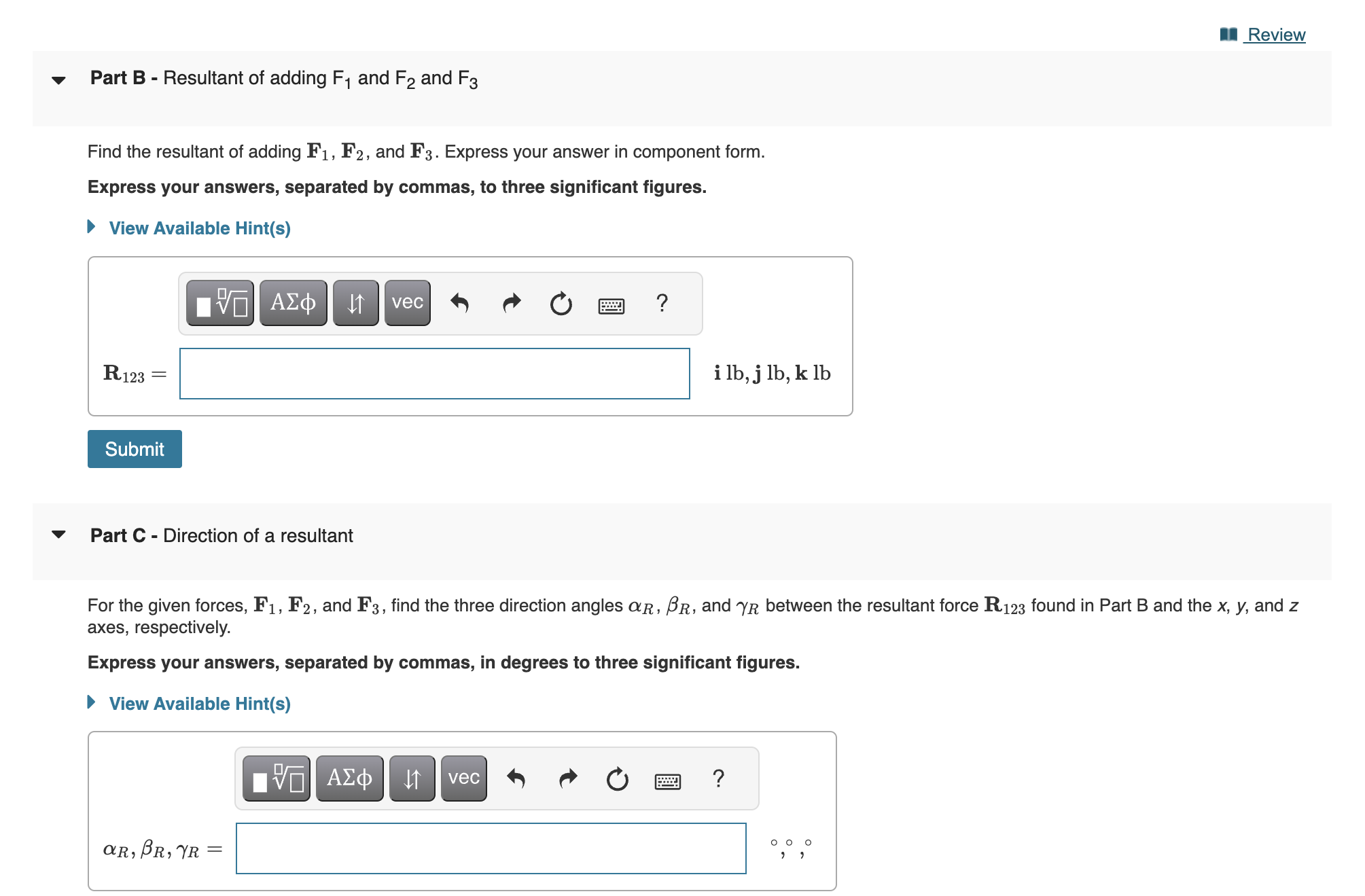 Part B - Resultant of adding F1 and F2 and F3 Find | Chegg.com