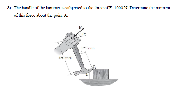 Solved 8) The handle of the hammer is subjected to the force | Chegg.com