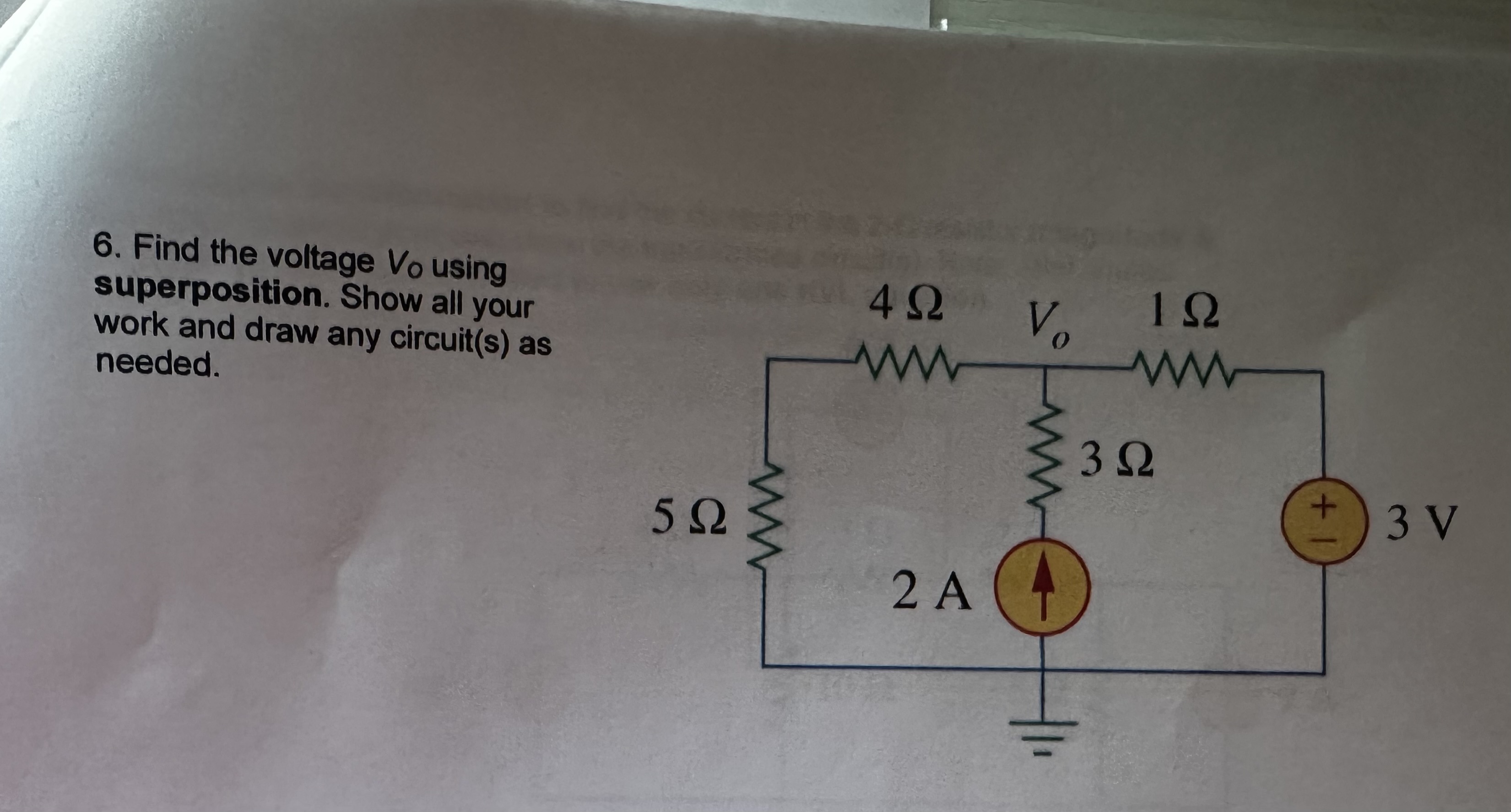 Find the voltage V0 ﻿using superposition. Show all | Chegg.com
