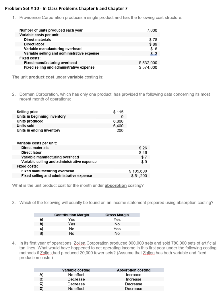 Solved Problem Set \# 10 - In Class Problems Chapter 6 and | Chegg.com