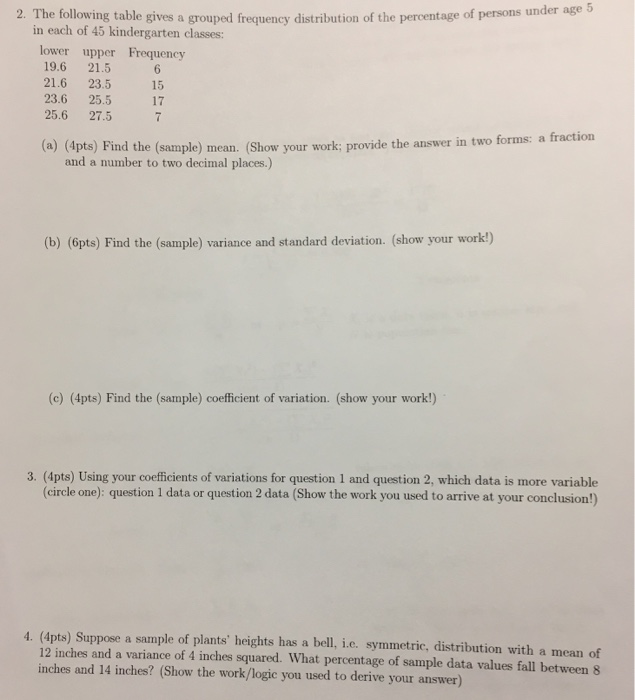 Solved 2. The following table gives a grouped frequency | Chegg.com