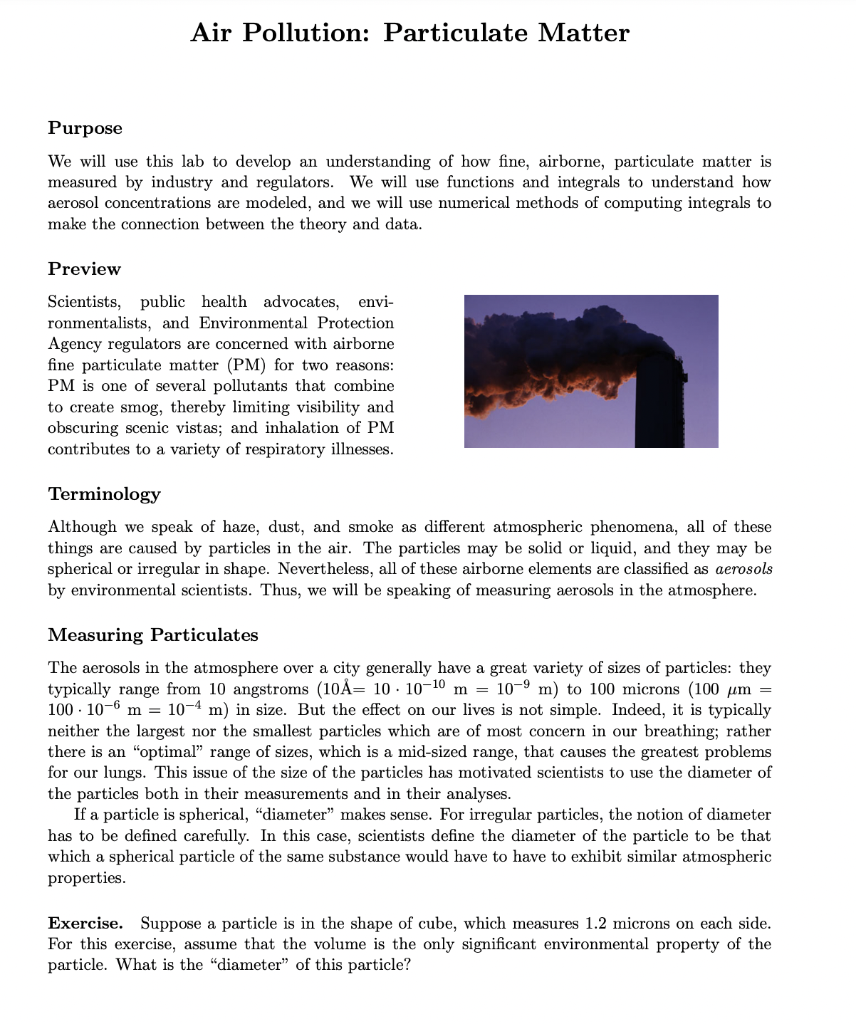Solved Air Pollution: Particulate Matter Purpose We will use | Chegg.com