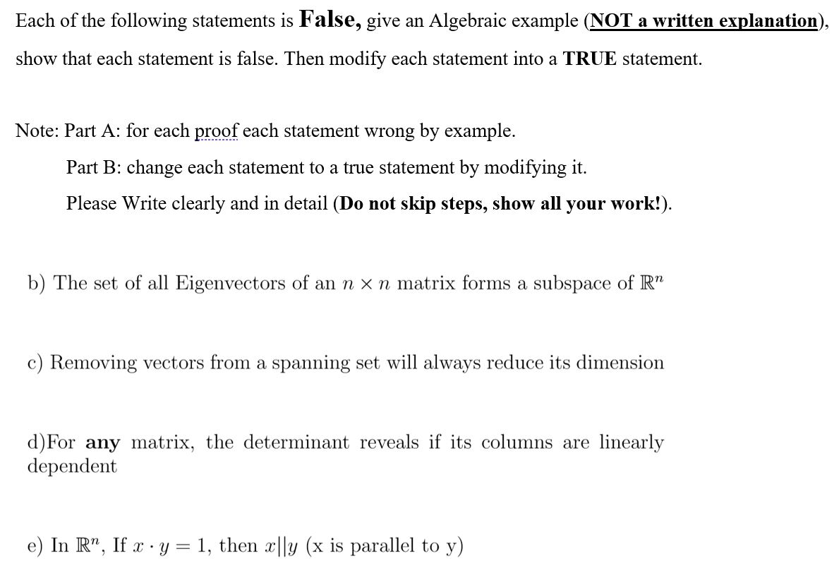 Solved Each of the following statements is False, give an | Chegg.com