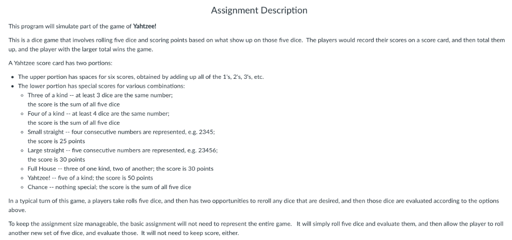 Solved Assignment Description This program will simulate | Chegg.com