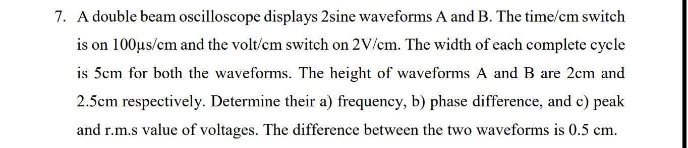 Solved 7. A double beam oscilloscope displays 2 sine | Chegg.com