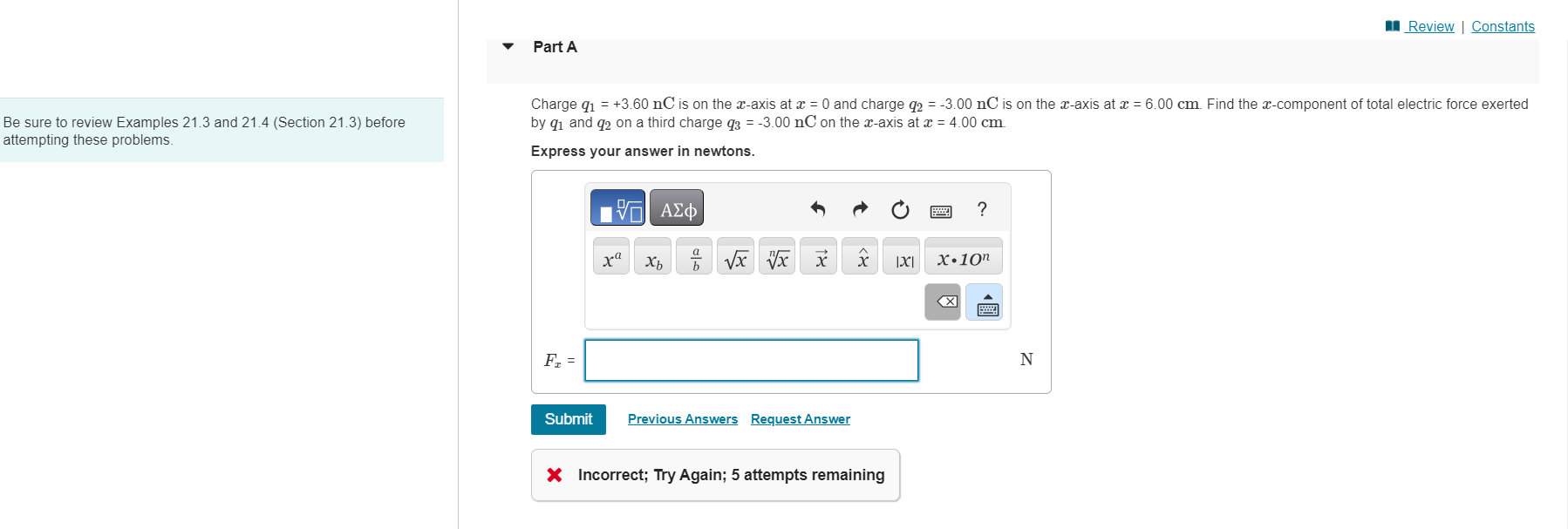 Solved Be sure to review Examples 21.3 ﻿and 21.4 (Section | Chegg.com