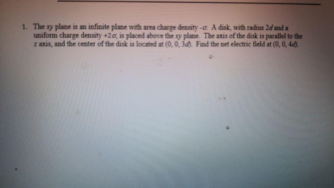 Solved 1. The xy plane is an infinite plane with area charge | Chegg.com