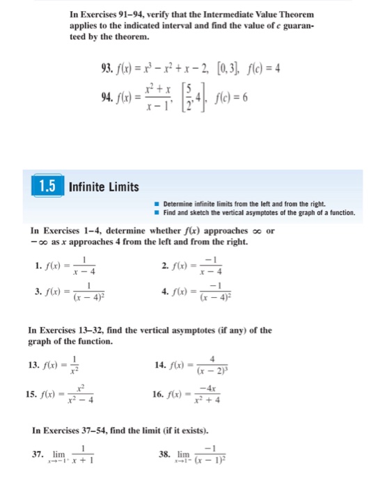 Solved In Exercises 91-94, verify that the Intermediate | Chegg.com