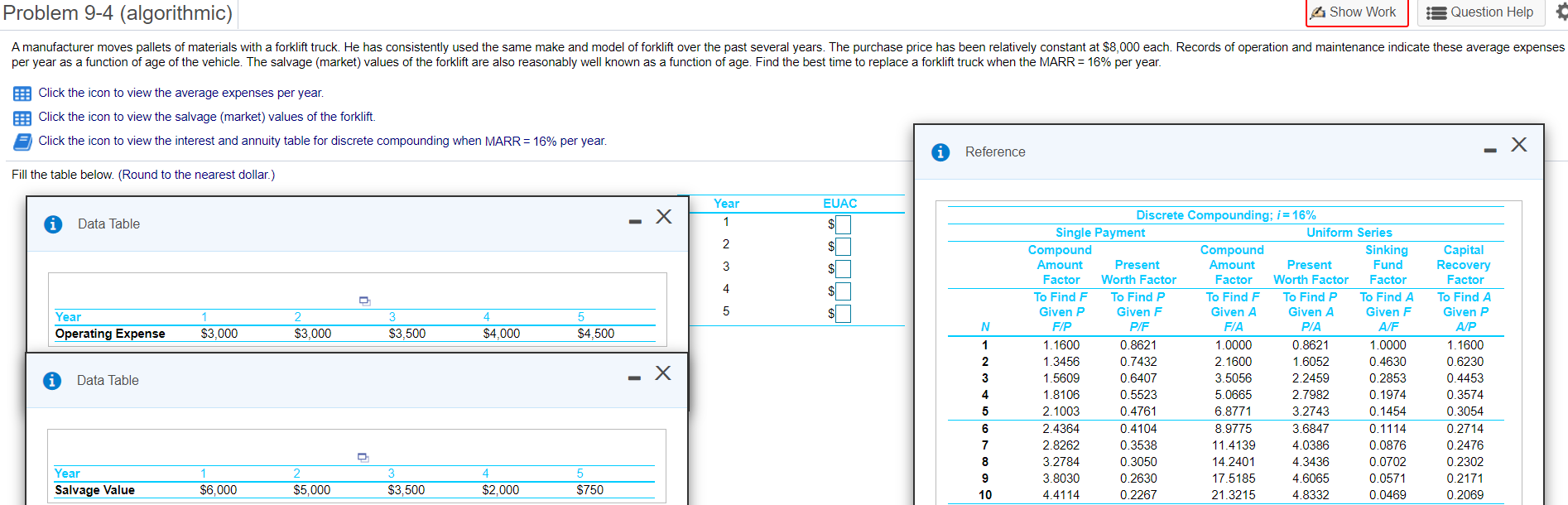 Solved Problem 9-4 (algorithmic) Show Work Question Help | Chegg.com