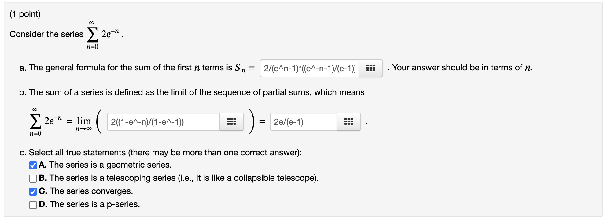 Solved (1 point) Consider the series \\( | Chegg.com