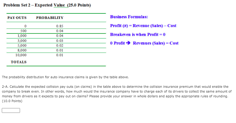 Solved Problem Set 2 - Expected Value (25.0 Points) PAY OUTS | Chegg.com
