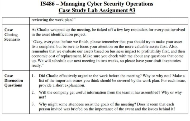 Solved IS486 - Managing Cyber Security Operations Case Study | Chegg.com