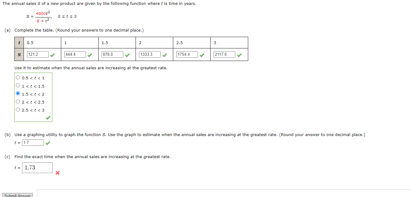 Solved S=8+t24000t2,0≤t≤3 a) Complete the table. (Round your | Chegg.com
