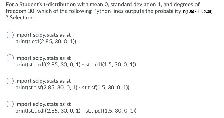 Solved For a Student's t-distribution with mean 0, standard | Chegg.com