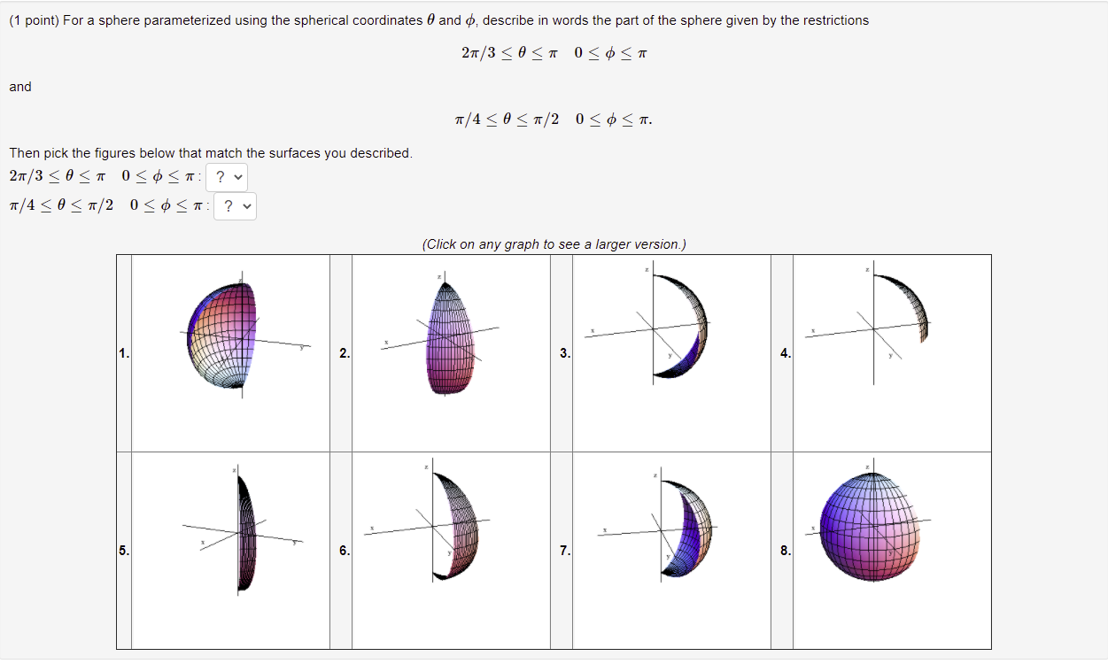 Solved (1 point) For a sphere parameterized using the | Chegg.com