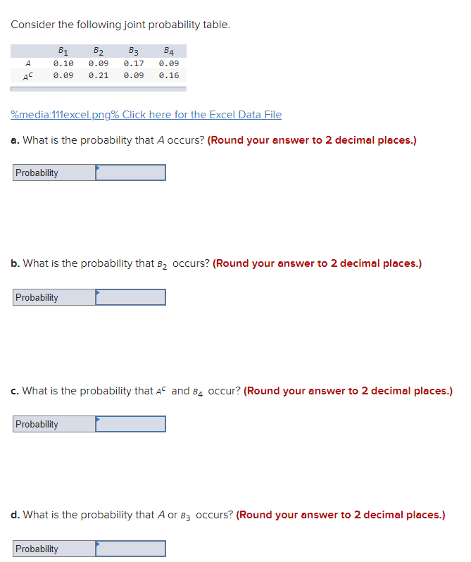 Solved Consider the following joint probability table. А B1 | Chegg.com