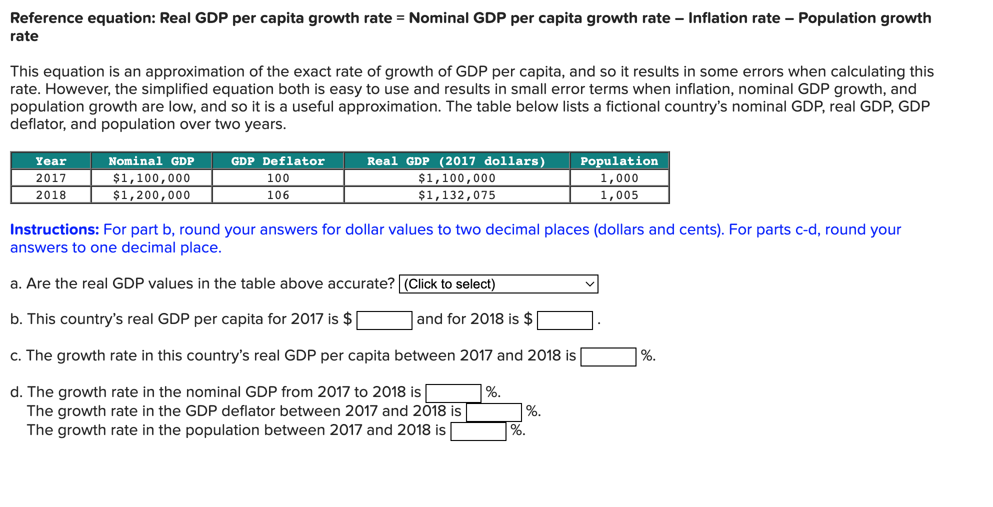 Solved Reference equation: Real GDP per capita growth rate = | Chegg.com