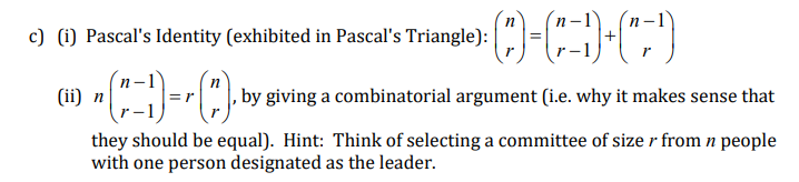 Solved n n c) (i) Pascal's Identity (exhibited in Pascal's | Chegg.com