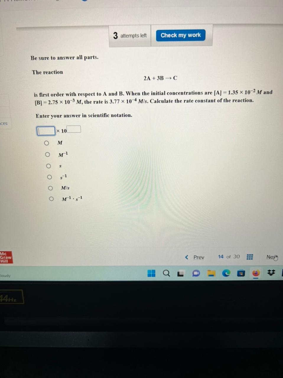 Solved Be sure to answer all parts. The reaction 2 A+3 B→C | Chegg.com