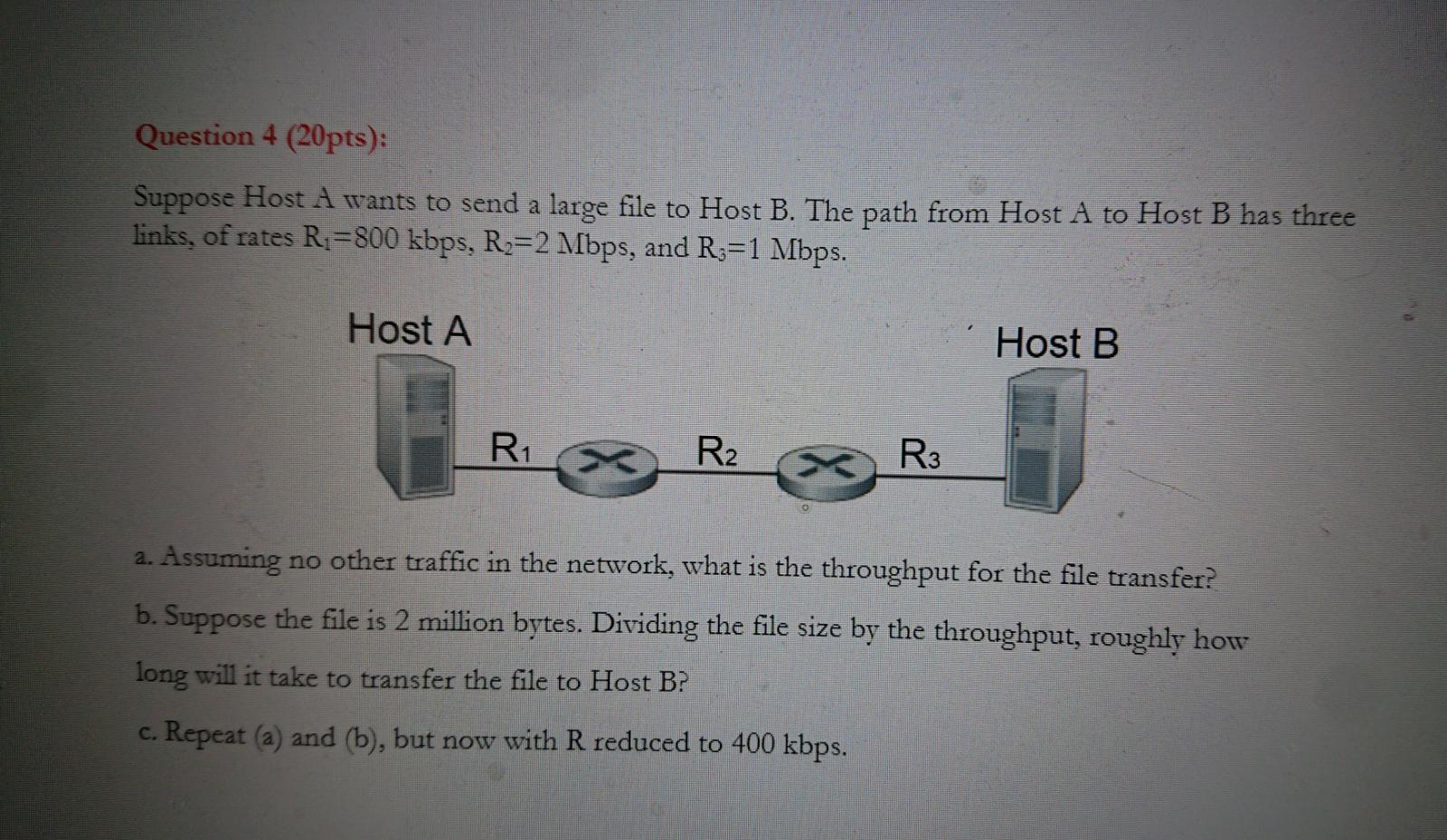 Solved Question 4 (20pts): Suppose Host A wants to send a | Chegg.com