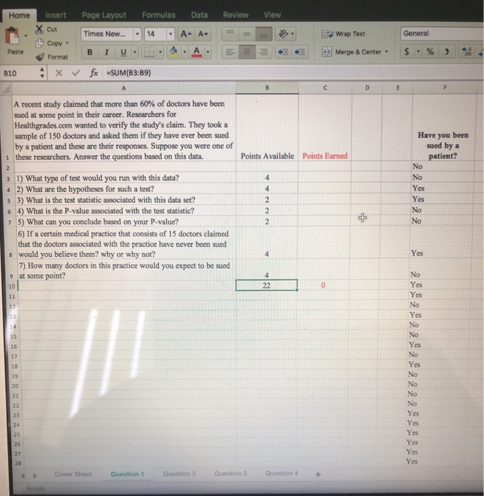 Solved Insert Page Layout Formulas Data ReviewView Cut || | Chegg.com