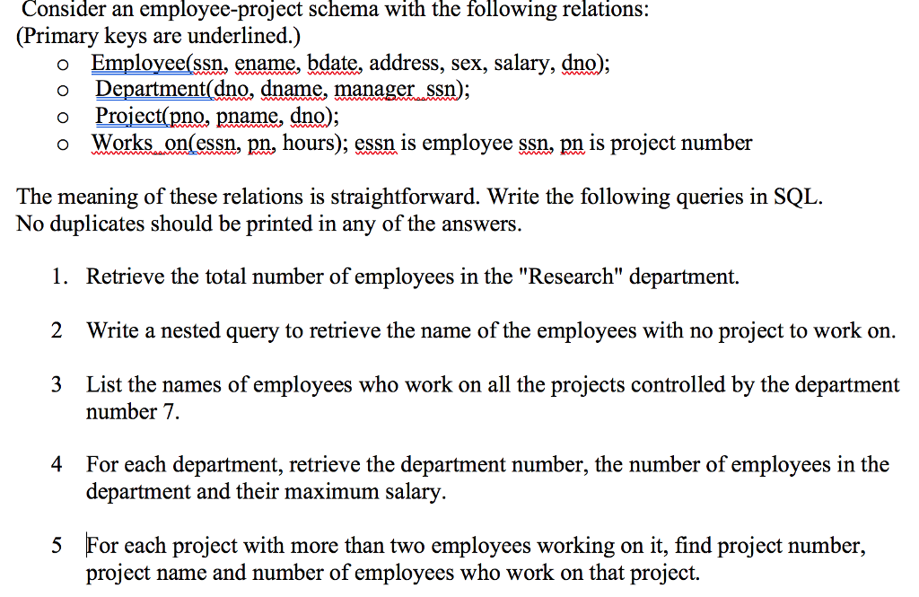 Solved Consider an employee-project schema with the | Chegg.com