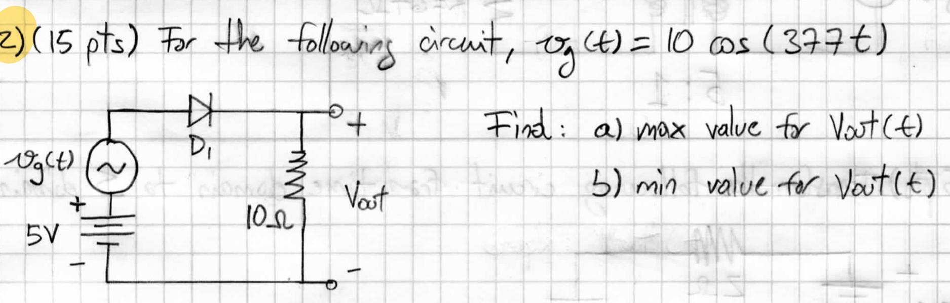 Solved for the following circuit, Vg(t) = 10 cos | Chegg.com