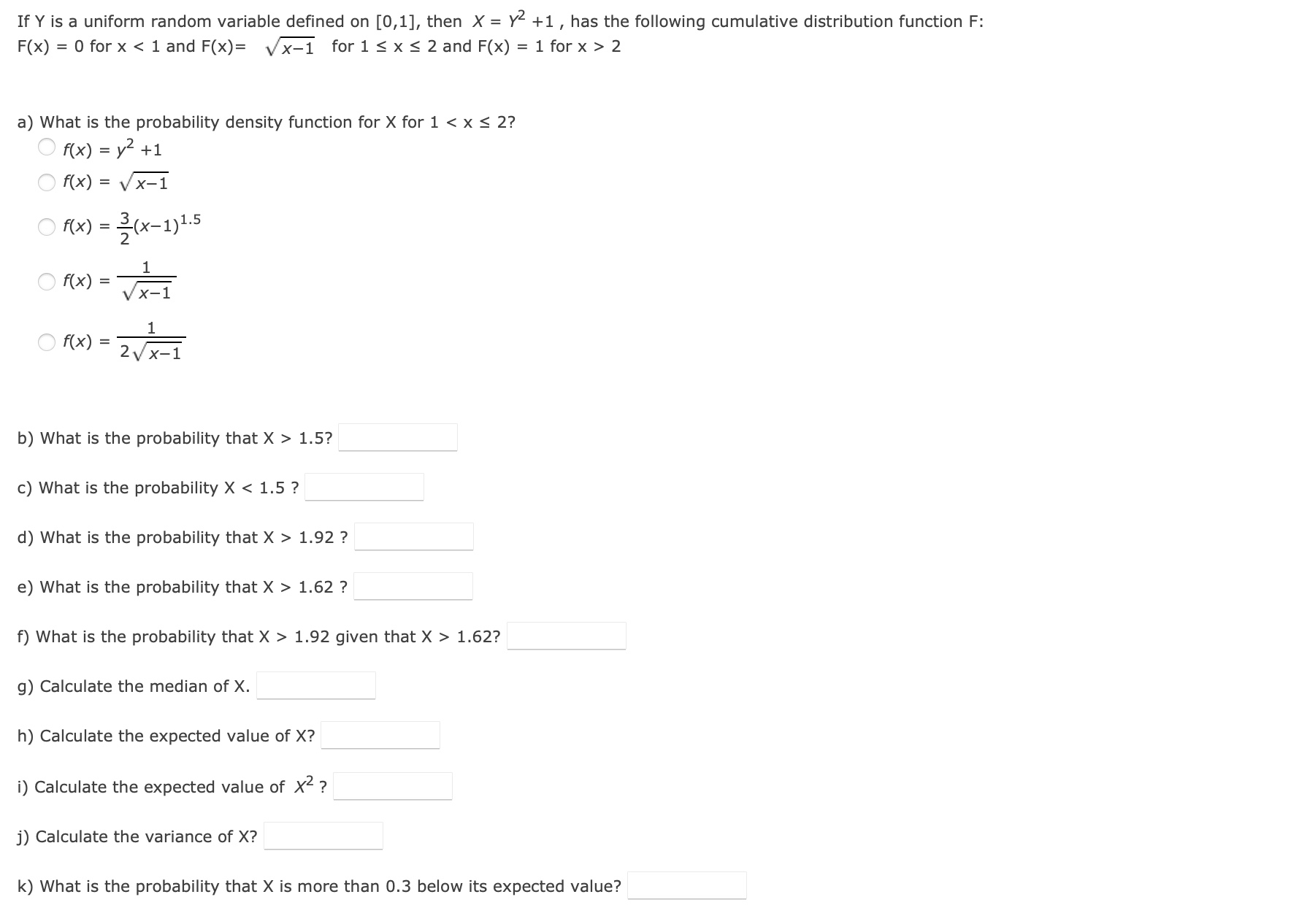 Solved If Y is a uniform random variable defined on [0,1], | Chegg.com