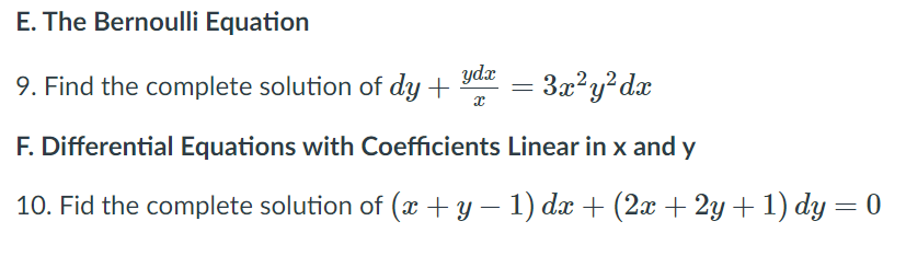 Solved E. The Bernoulli Equation 9. Find the complete | Chegg.com