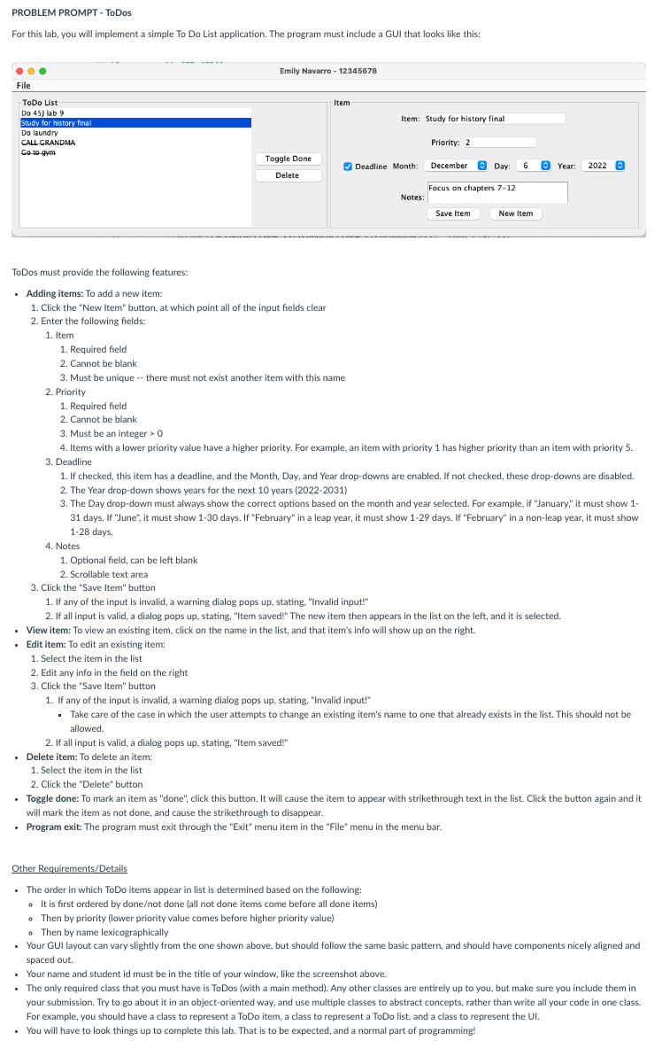 Solved PROBLEM PROMPT - ToDos For this lab, you will | Chegg.com