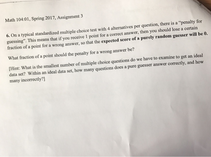 Solved On a typical standardized multiple choice test with 4 | Chegg.com