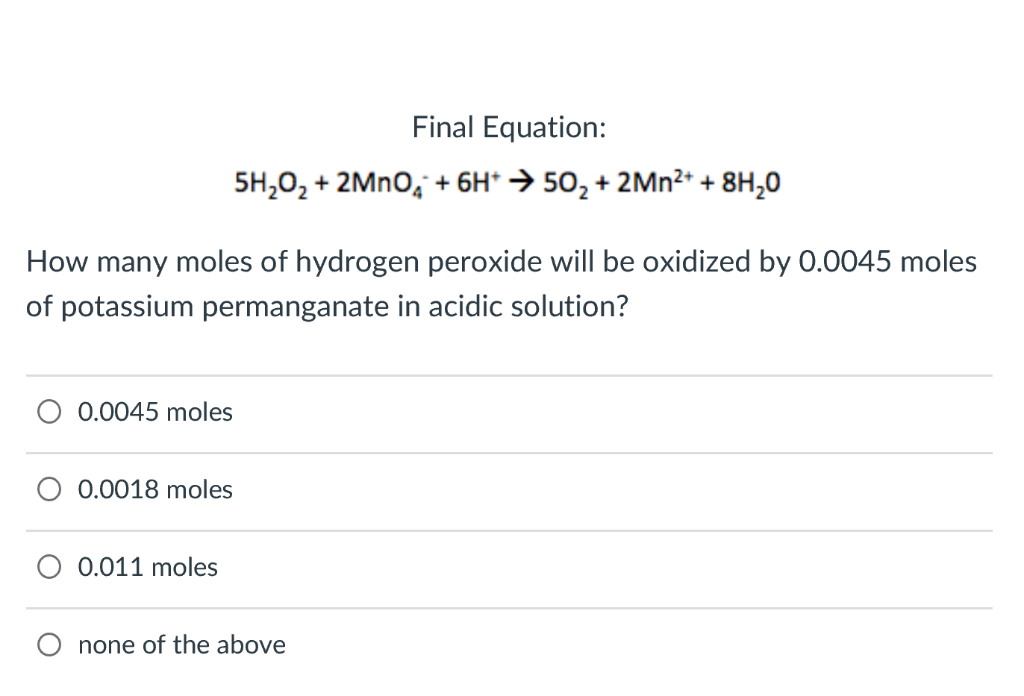 Solved Final Equation: How many moles of hydrogen peroxide | Chegg.com