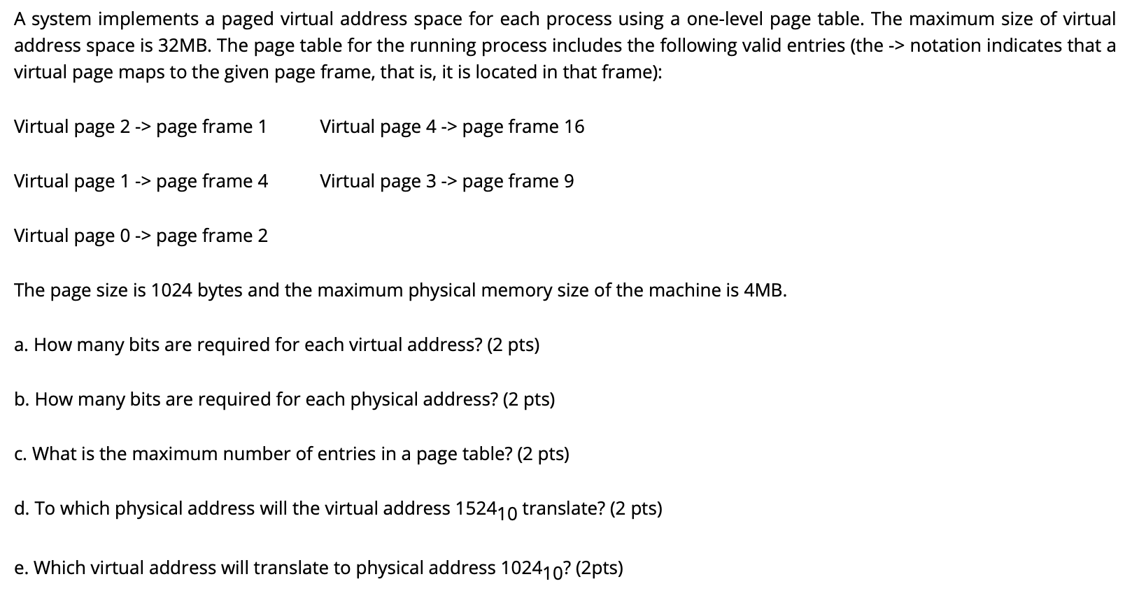 Solved A system implements a paged virtual address space for | Chegg.com
