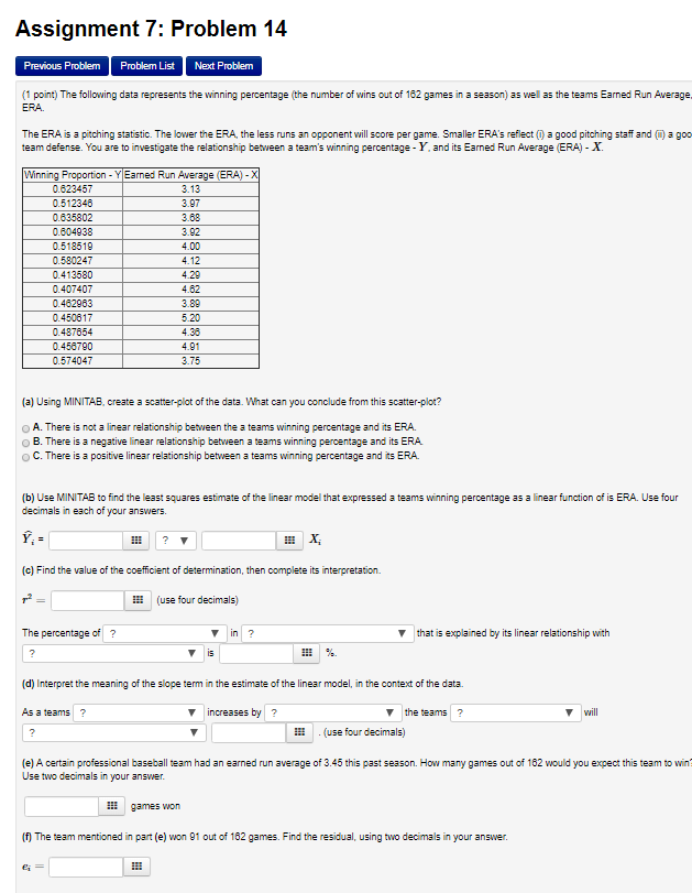 Solved Assignment 7: Problem 14 Previous Problem Problem | Chegg.com
