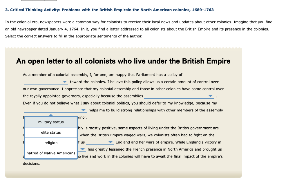 Solved 3. Critical Thinking Activity: Problems with the | Chegg.com