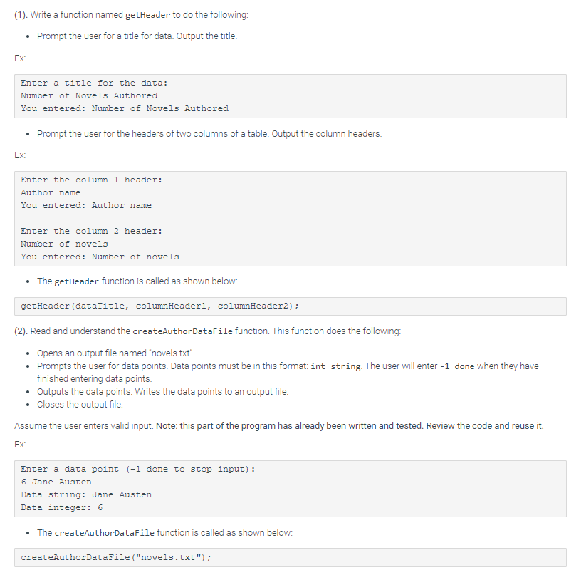 Solved (1). Write a function named getHeader to do the | Chegg.com