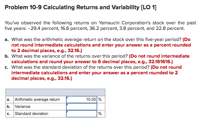 Solved Problem 10-9 Calculating Returns and Variability [LO | Chegg.com