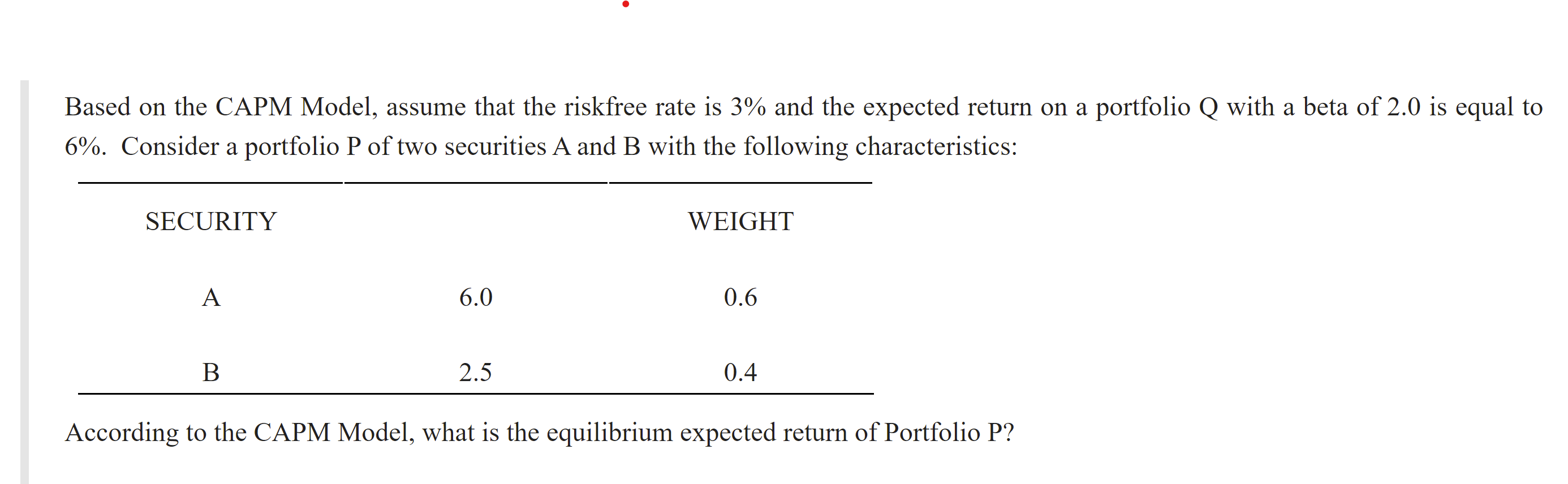 Based on the CAPM Model, assume that the riskfree | Chegg.com