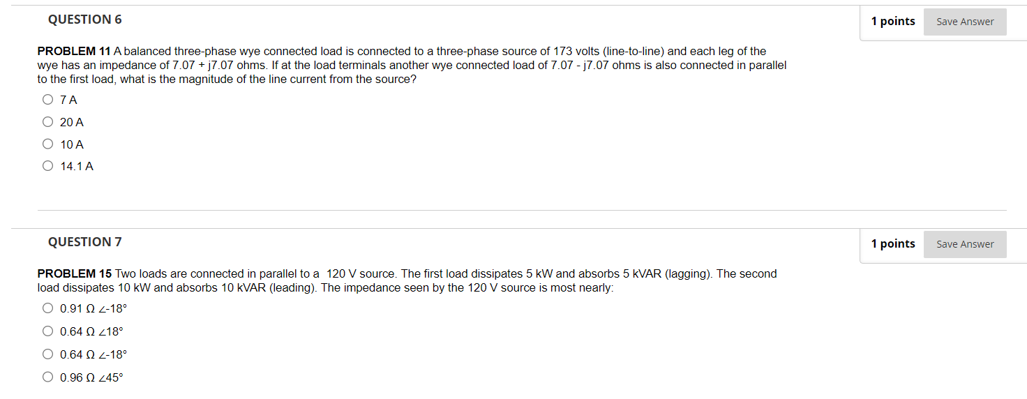 Solved PROBLEM 11 A balanced three-phase wye connected load | Chegg.com