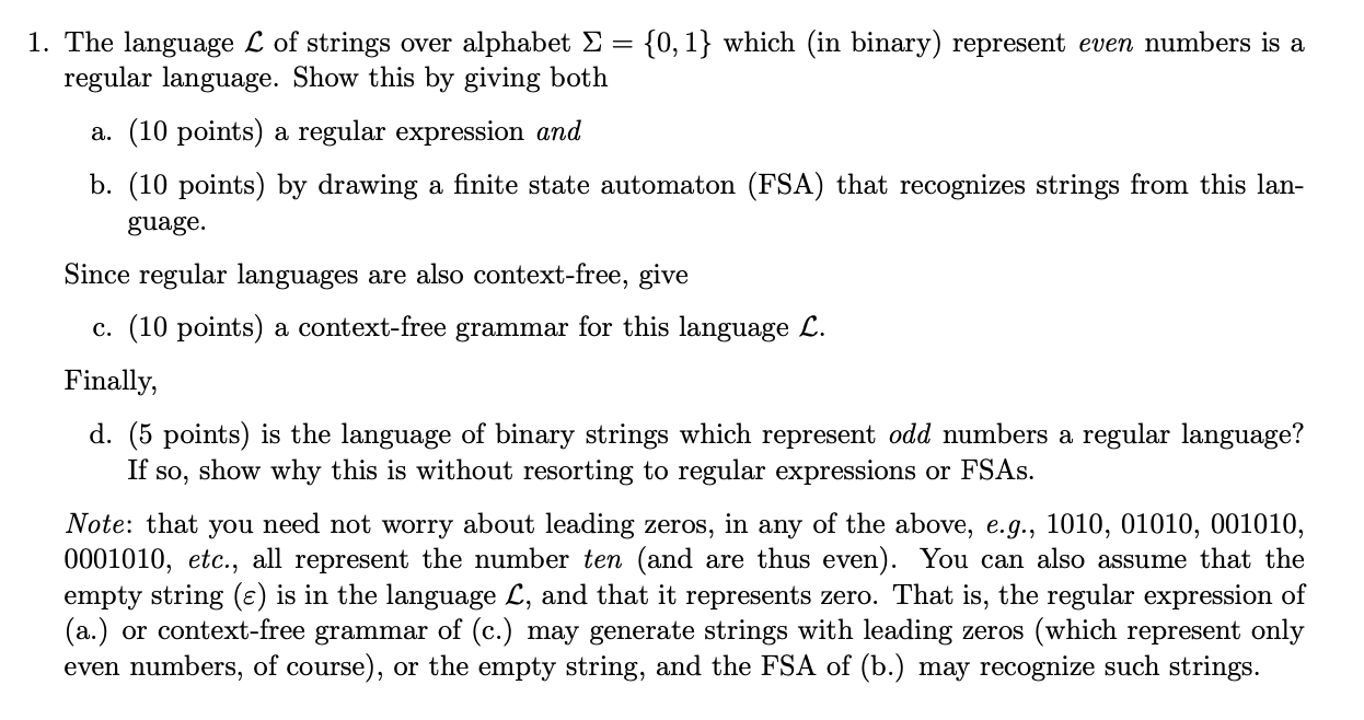 Solved 1. The language L of strings over alphabet Σ={0,1} | Chegg.com