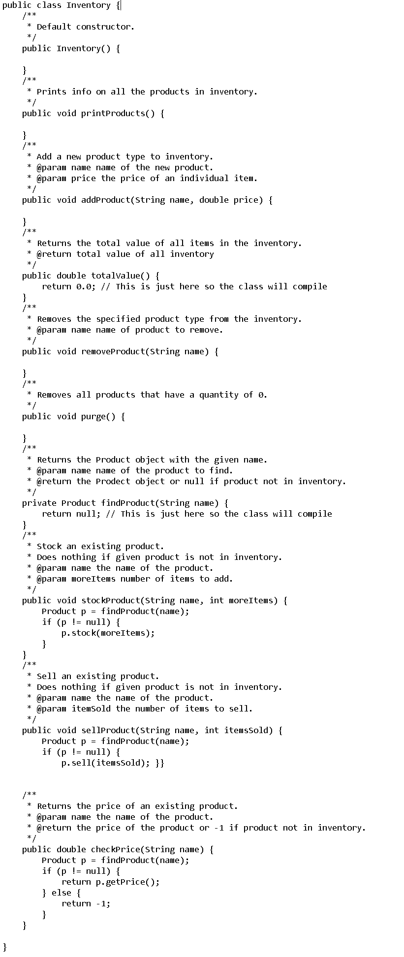 Solved Examine the Inventory class. Notice that several of | Chegg.com