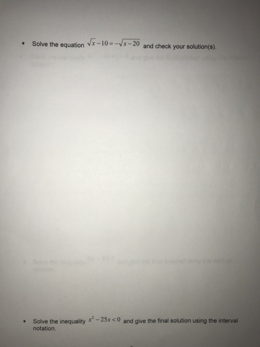 Solved Solve the equation -10-x-20 and check your | Chegg.com