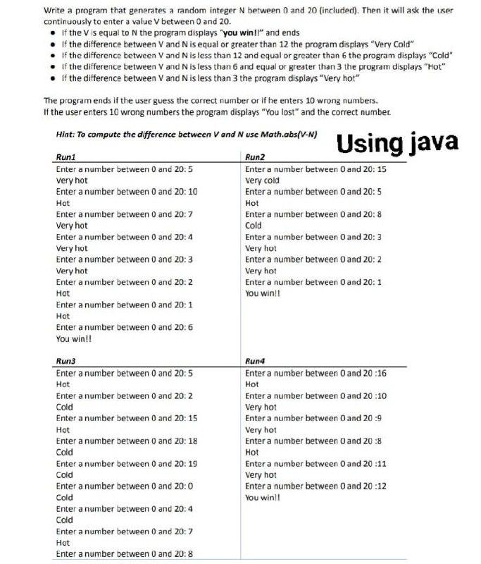 Solved Using java Write a program that generates a random | Chegg.com