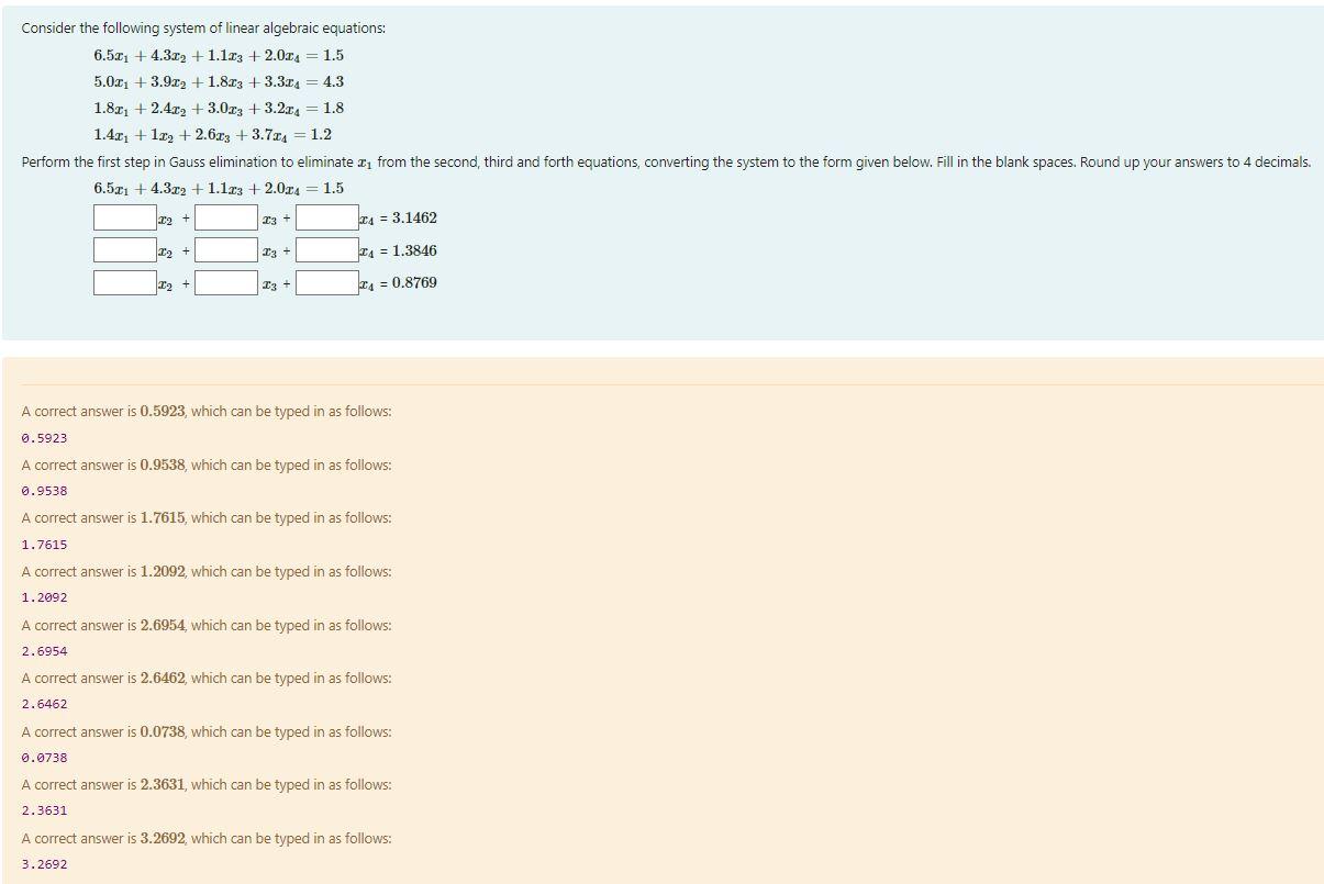 Solved Consider the following system of linear algebraic | Chegg.com