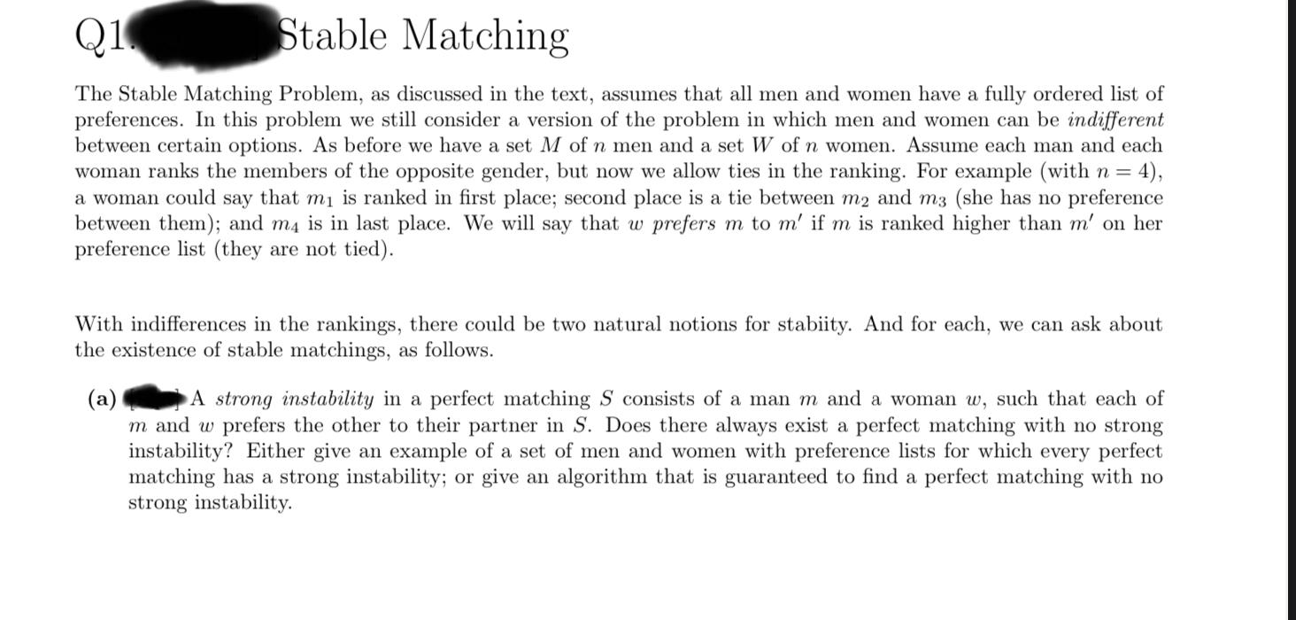Solved Q1 Stable Matching The Stable Matching Problem, as | Chegg.com