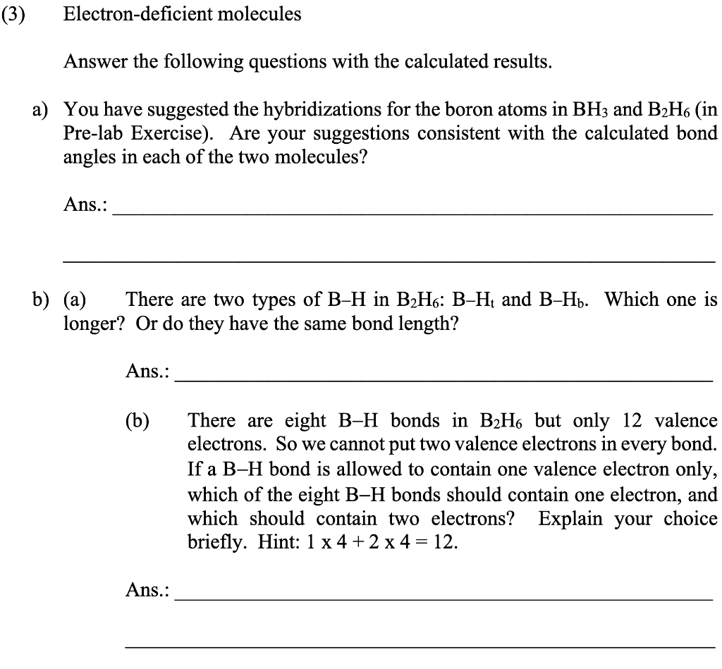 Solved c) Electron-deficient molecules Write down the | Chegg.com