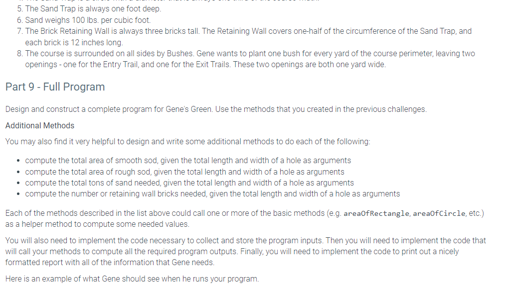 Problem Description and Given Info Gene's Green Golf | Chegg.com
