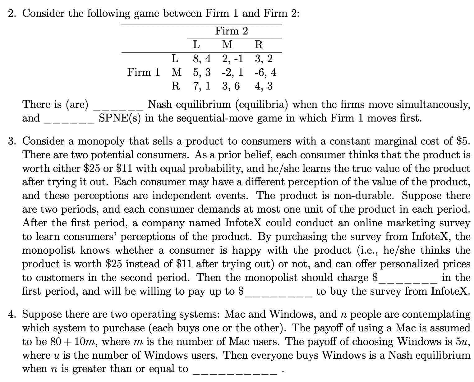 Solved 2. Consider the following game between Firm 1 and | Chegg.com