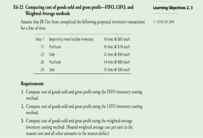 Solved E6-22 Comparing cost of goods sold and gross | Chegg.com